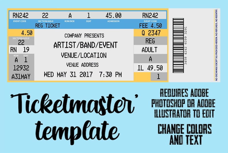 Fake 'ticketmaster' Concert/party Ticket Template Download ...