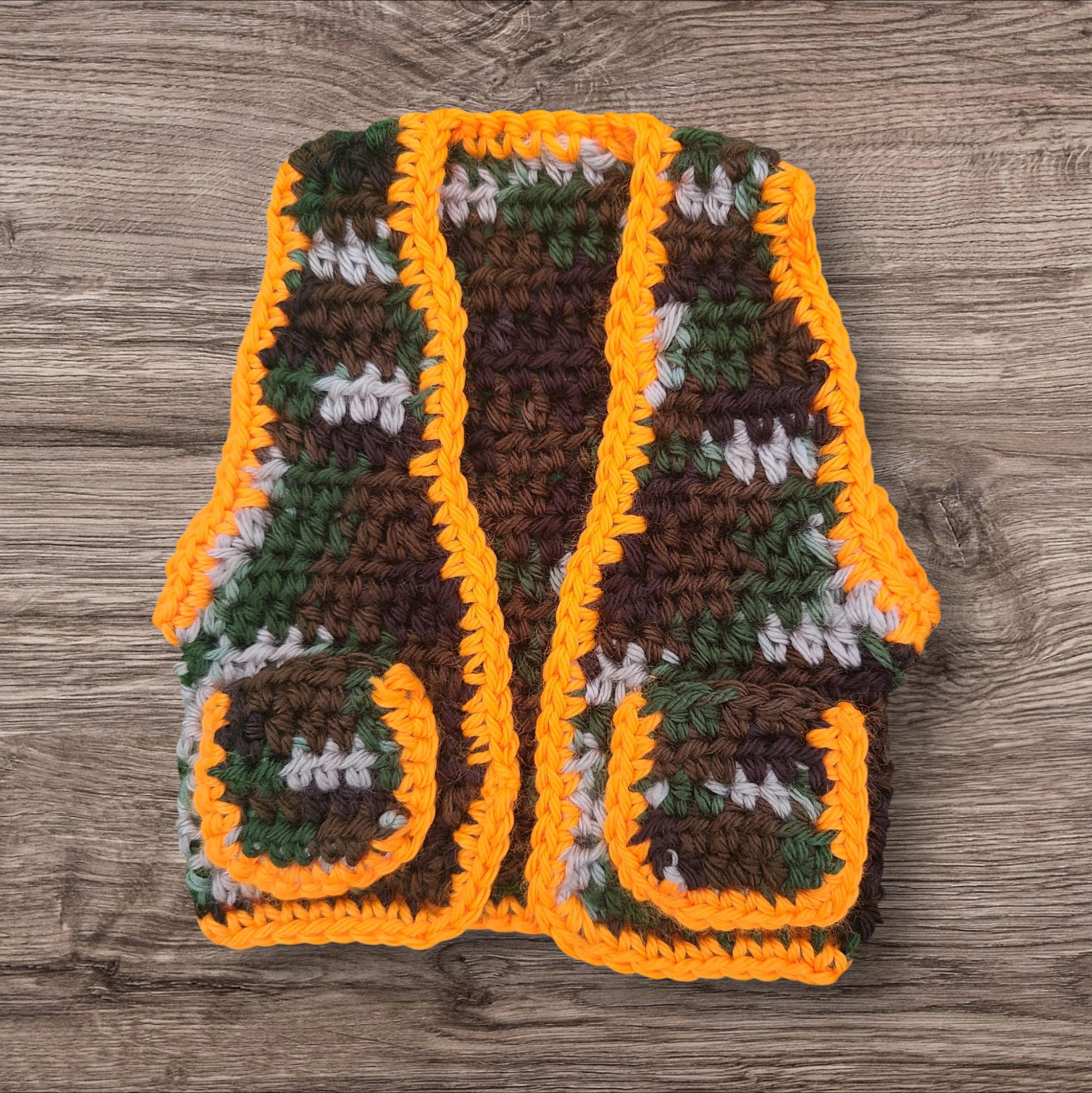 Newborn Crochet Camo Outfit. Little Hunter Camo Orange Beanie Hat, Vest ...