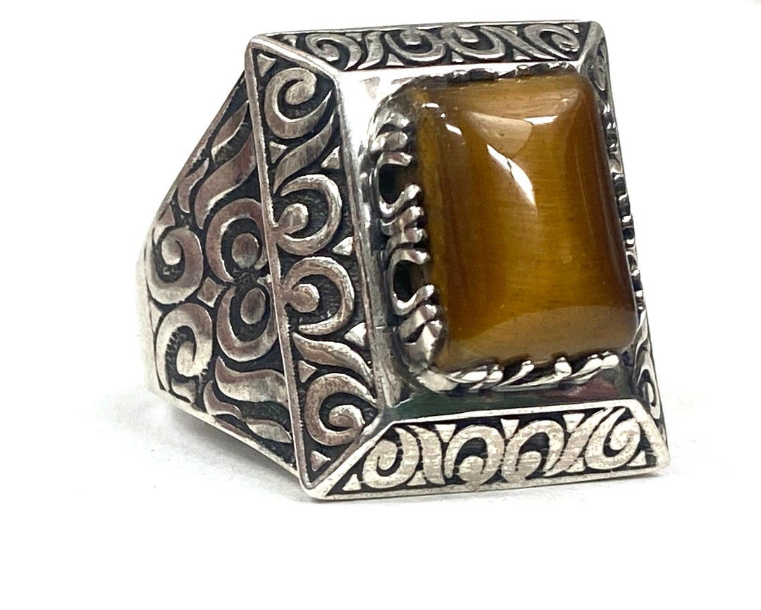 Sterling Silver Large Rectangle Stone Rings Available in Tigers Eye ...