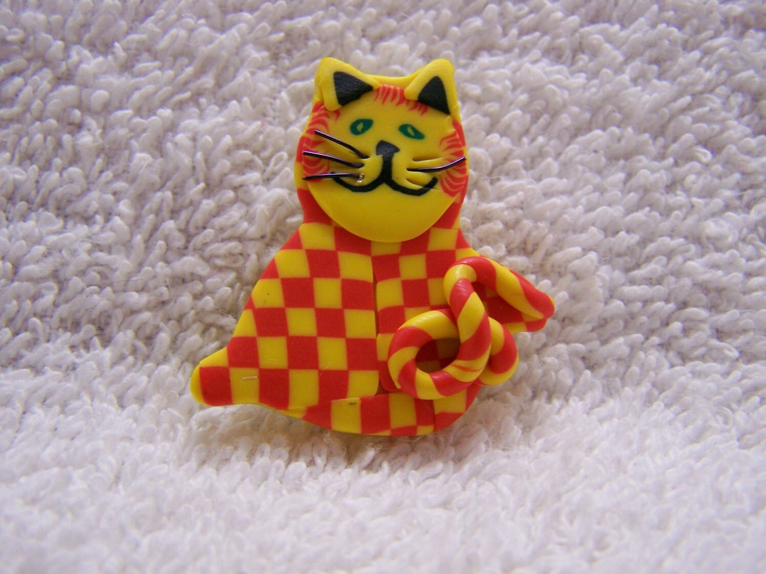 Abstract Red and Yellow Checkerboard Cat Has a Yellow Face. Vintage ...