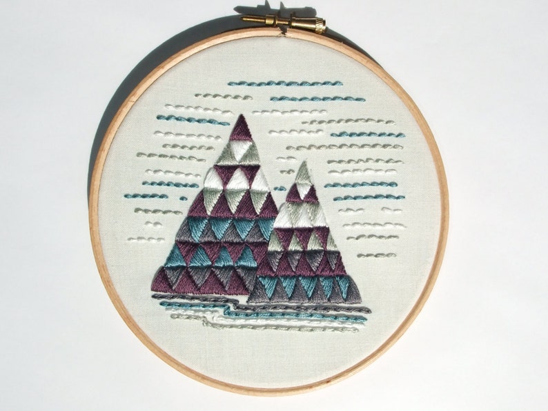 Geo Mountains Blue & Purple Geometric Embroidery Design PDF - Etsy