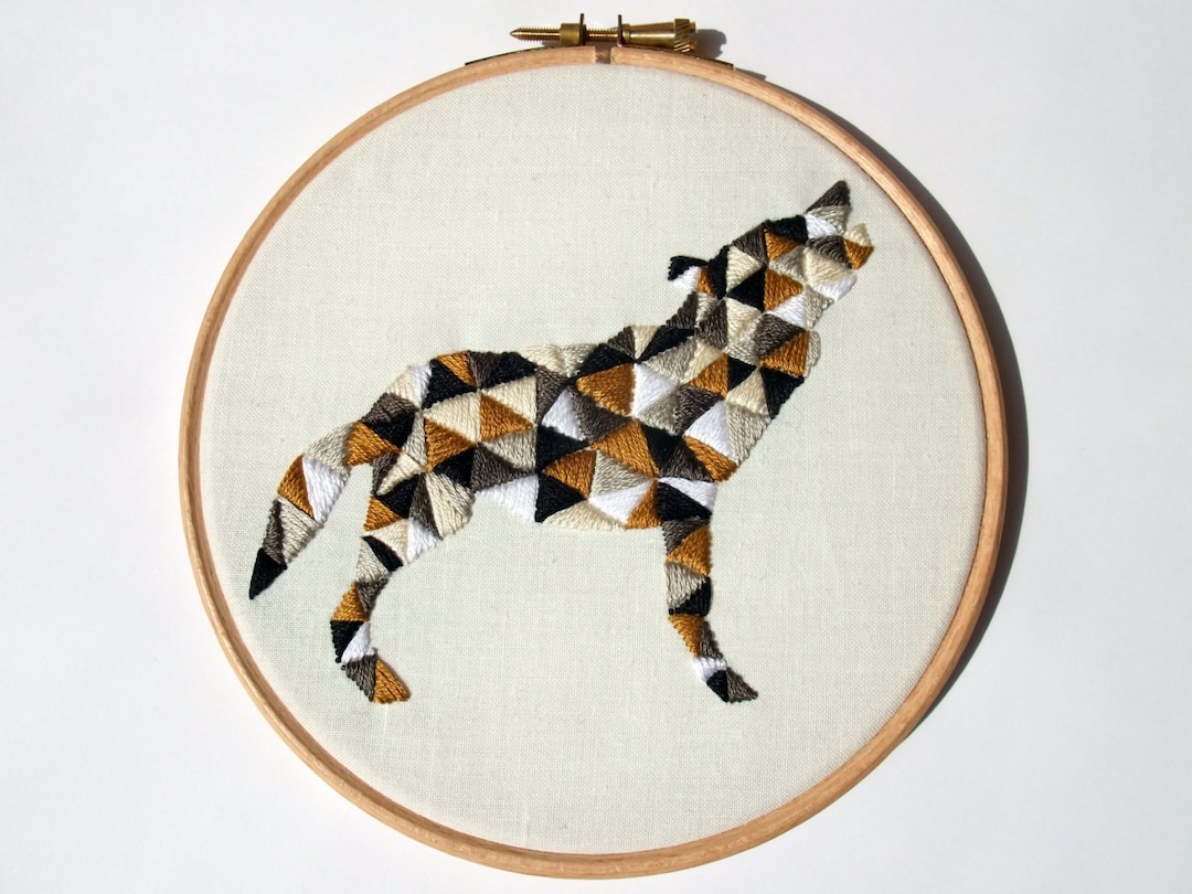Wolf Embroidery Pattern for Geometric Animal Hoop Art "geo Wolf ...