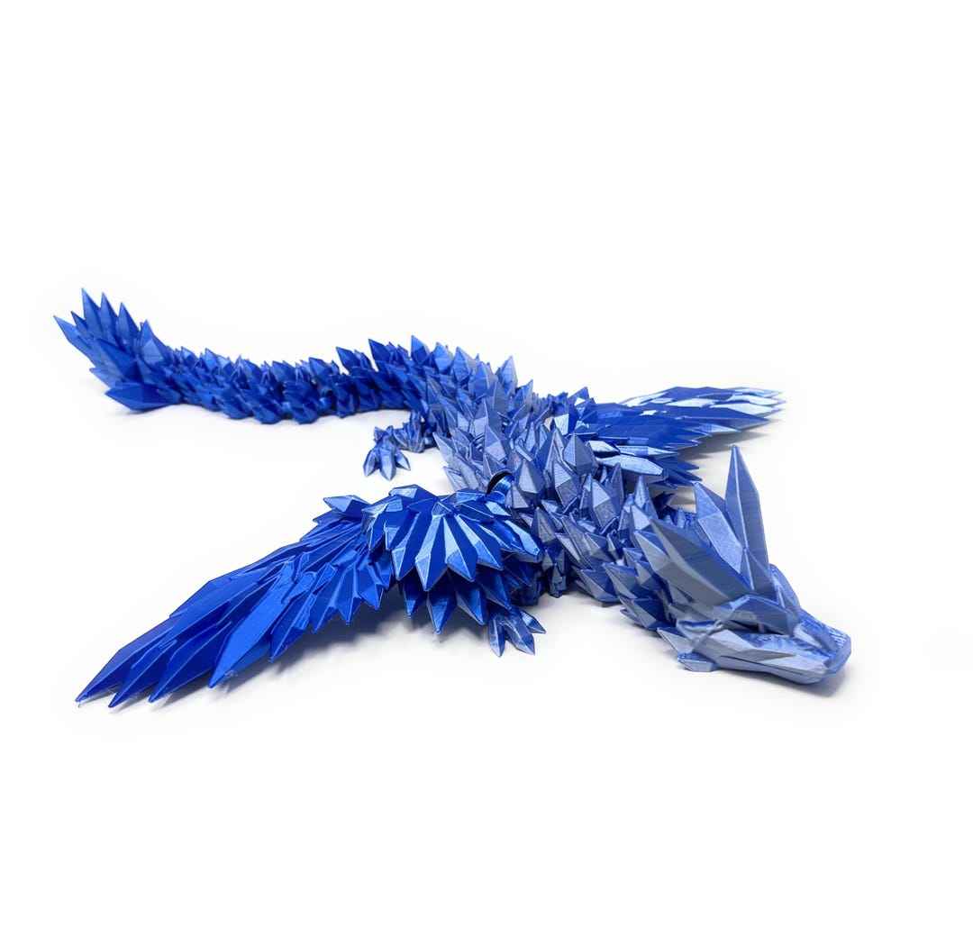 Crystal Dragon Winged 3D Printed Articulated Fidget Dragon Toy Silver ...