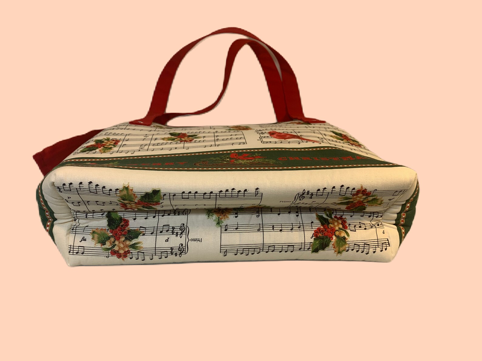 Christmas Cardinal Tote Bag: Music Notes, Padded Zippered Purse - Etsy