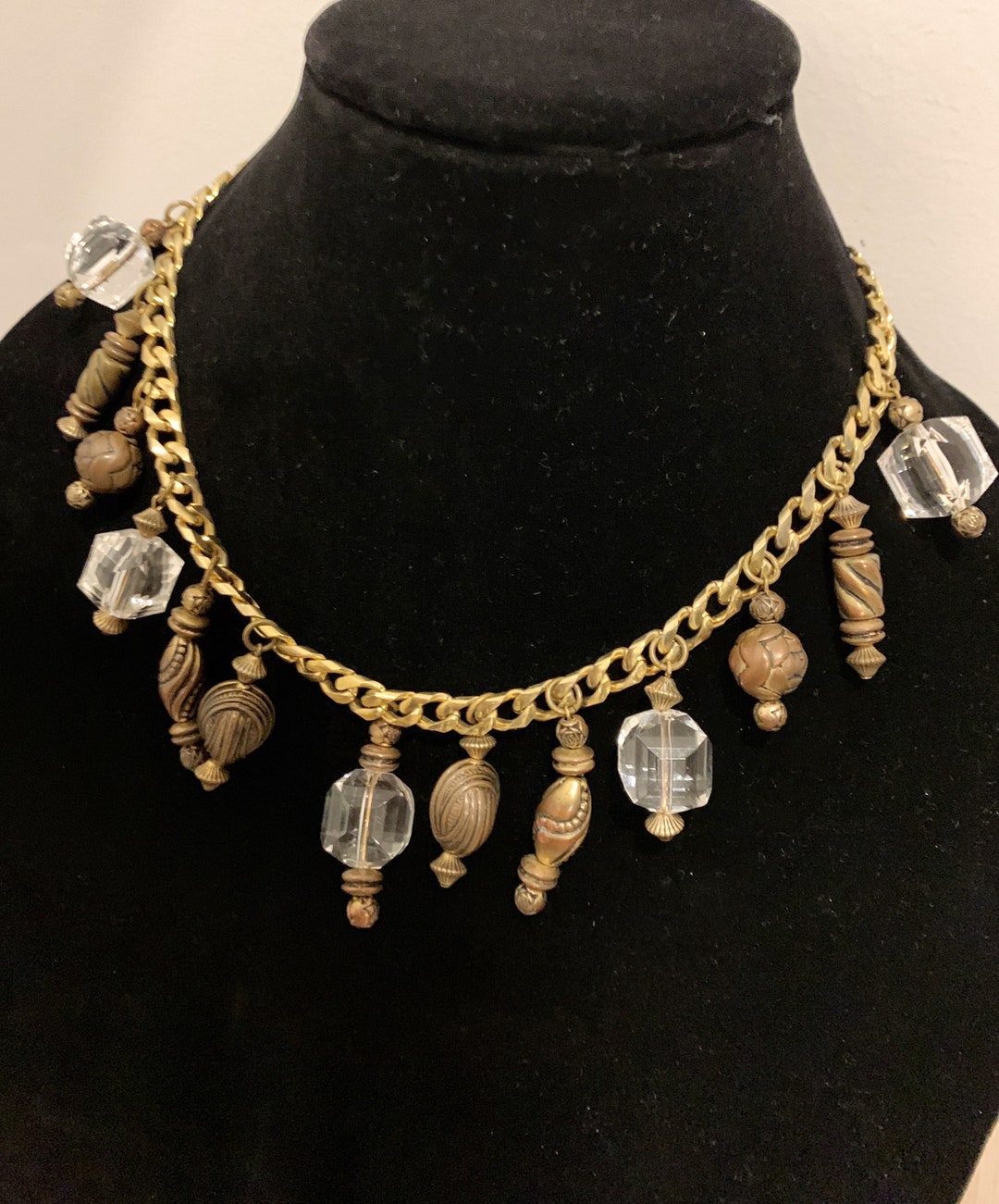 Vintage Dabby Reid Choker Necklace, Bronze Beads, Lucite Crystal ...