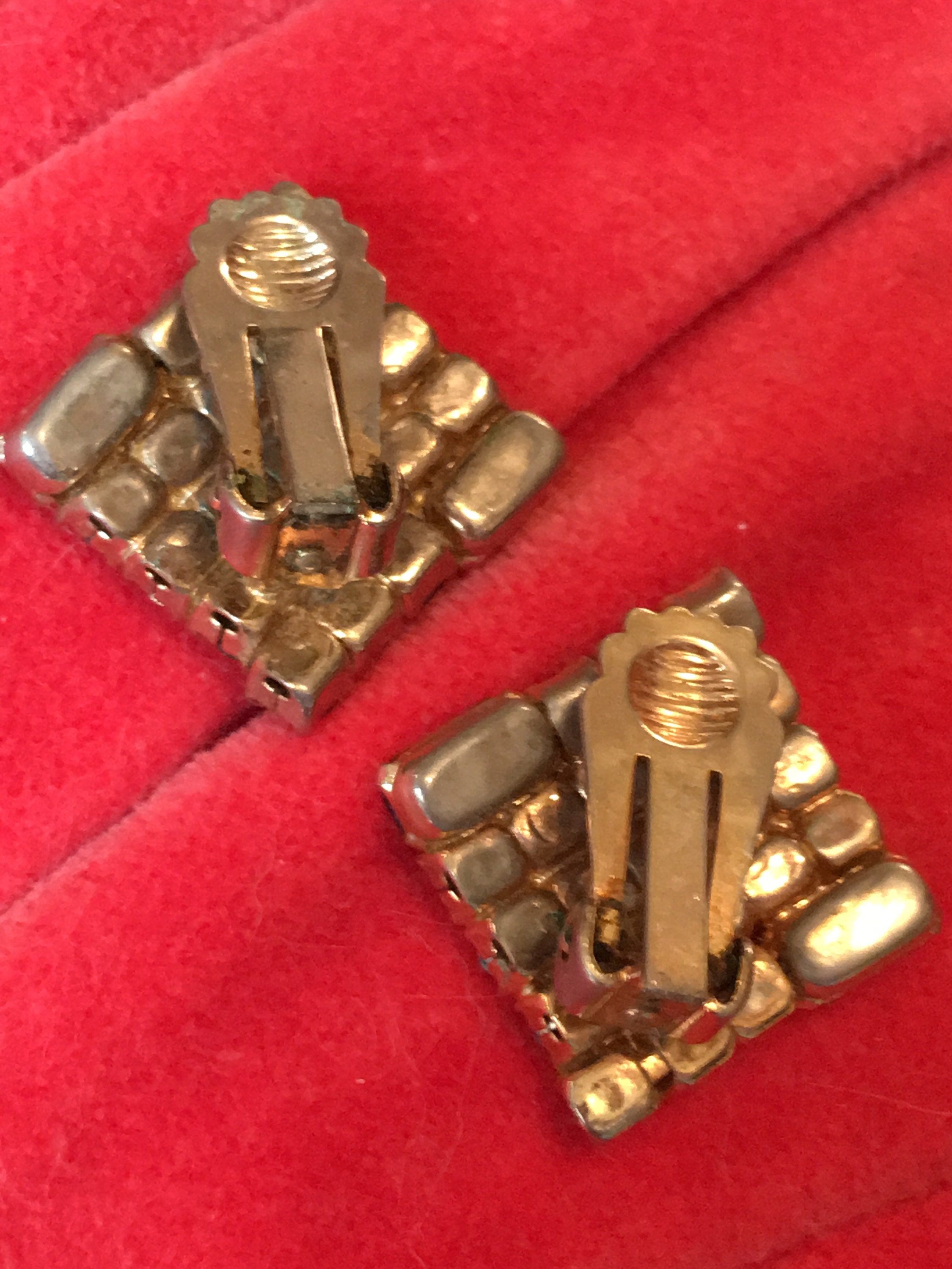 Pretty in Pink Square Art Deco Style Pink Rhinestone Vintage Clip on ...