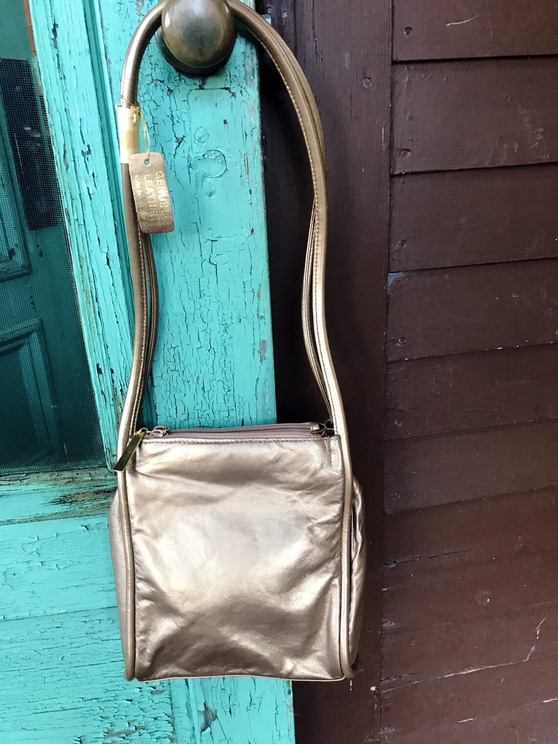 Chic Late 70s Minimalist Disco Golden Leather Handbag Tucked | Etsy