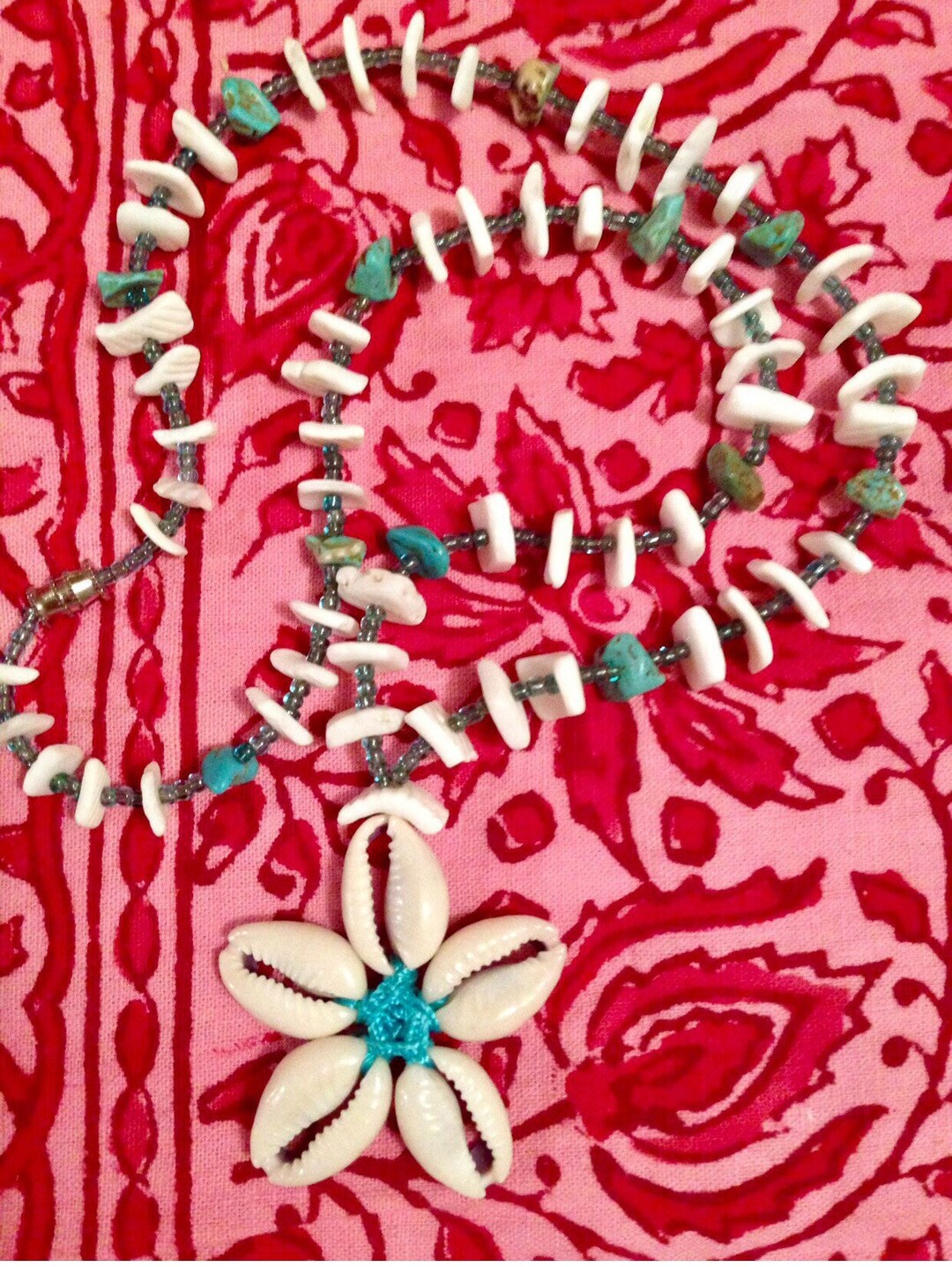 Vintage Surfer Sea Shell Necklace, Shells & Blue Southwestern Stones ...