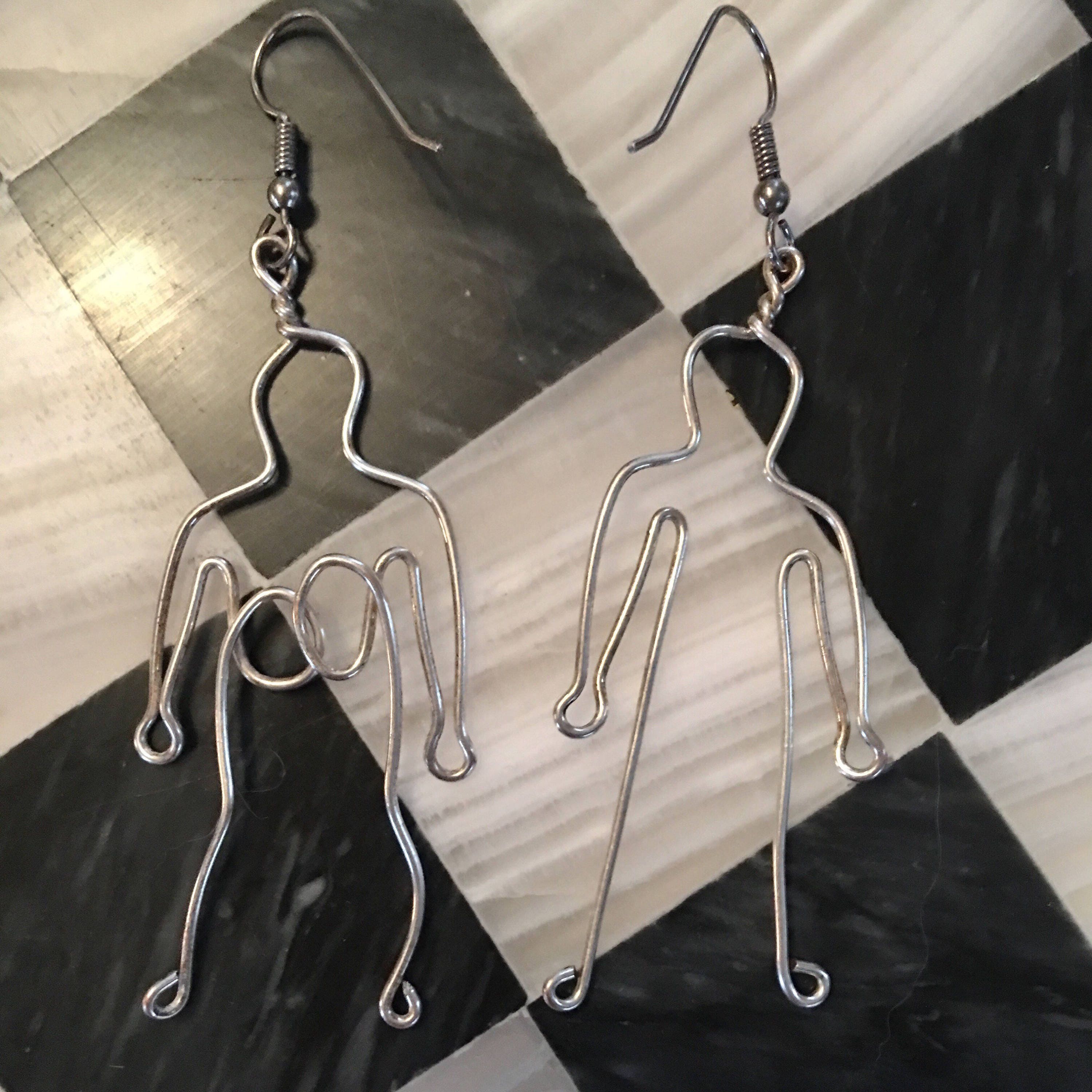 Super Cool Vintage Modern Art Silver Wire Human Form Drop & Dangle Earrings