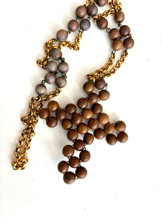 Soulful Wood Cross Bling, 70s Glam Rock Natural Beade… - Gem