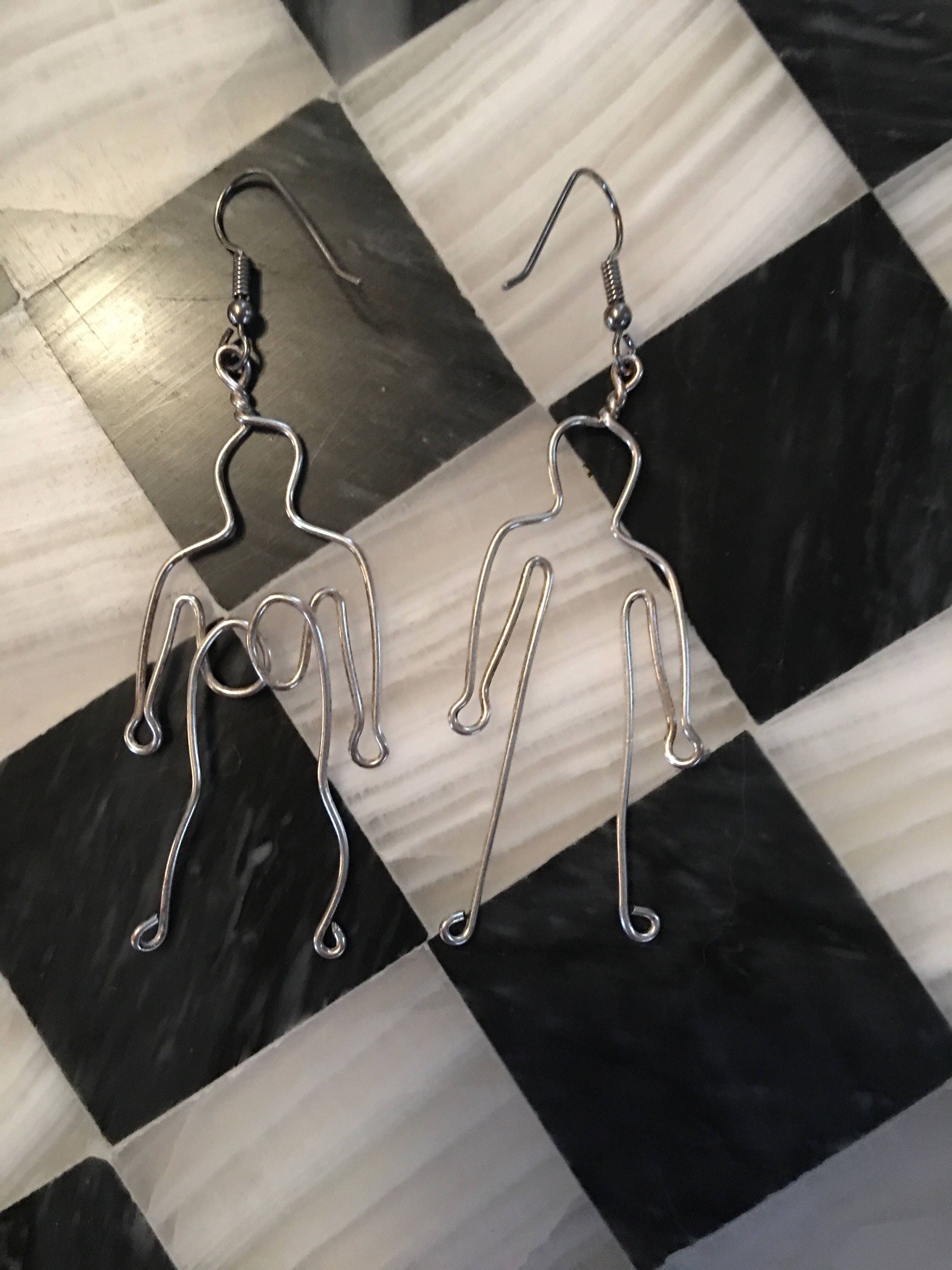 Super Cool Vintage Modern Art Silver Wire Human Form Drop & Dangle Earrings