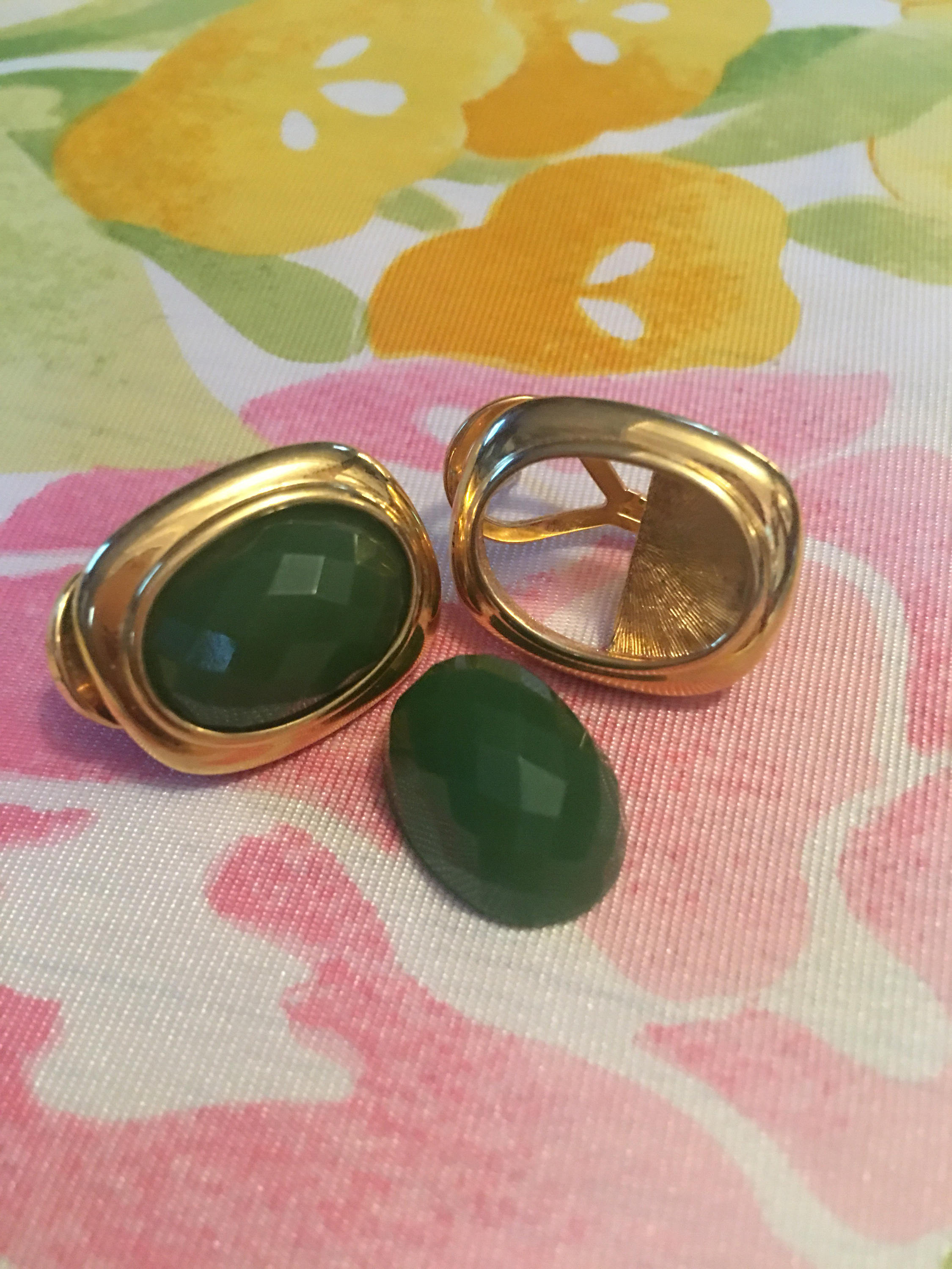 Signed Joan Rivers Earrings, Goldtone Frames with removable Jade gem ...