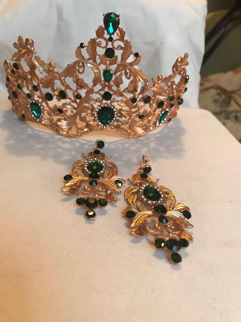 For Your Princess Green or Red Crystal Matte Goldtone CROWN Tiara for ...