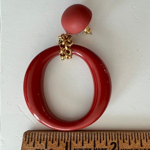 Huge Brick Red Hoops With Goldtone Chain Statement Earrings, Stylish ...