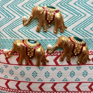 3 Vintage Monet Elephant Brooches, Red Enamel & Goltone, Mint Estate ...