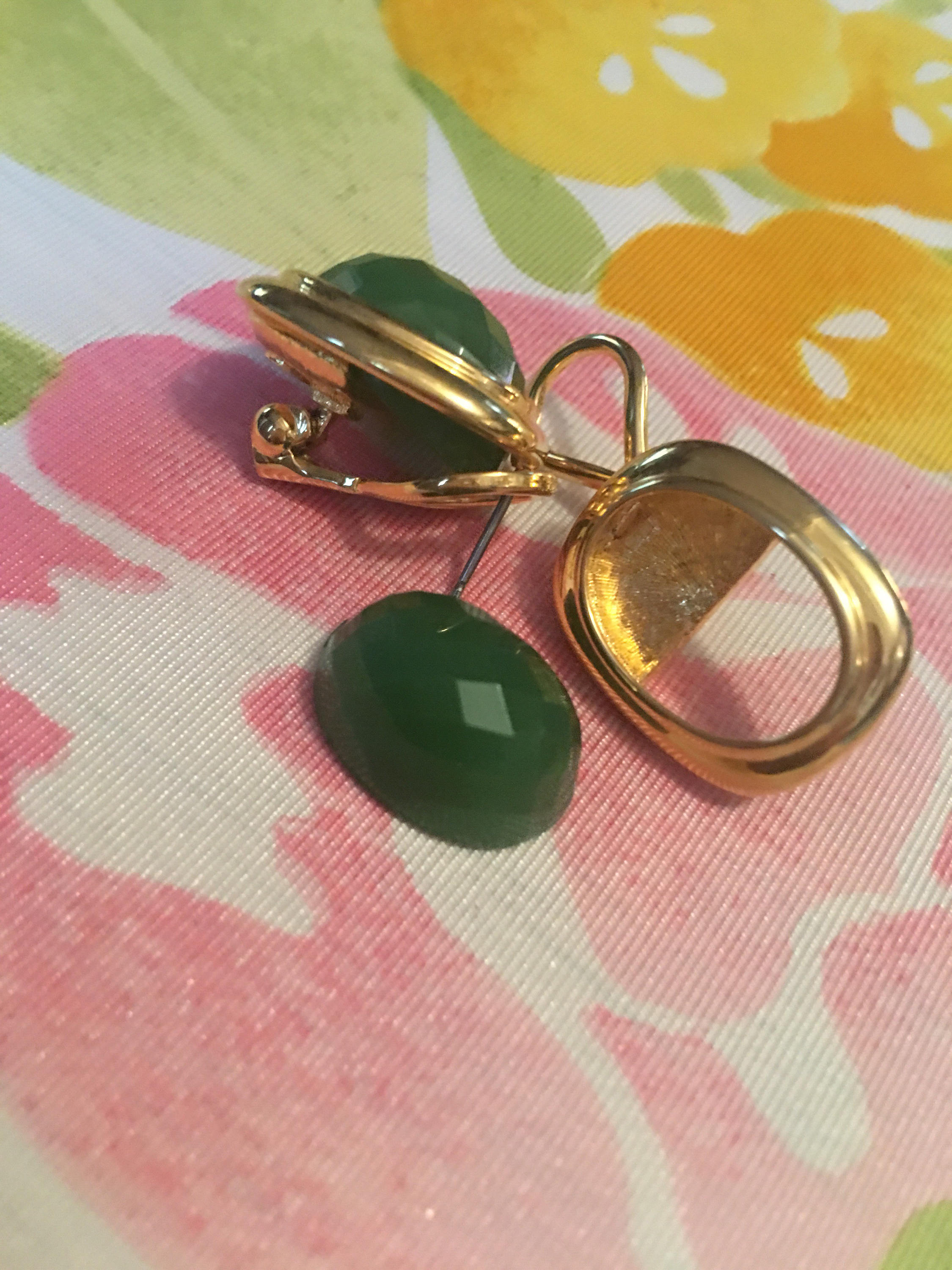 Signed Joan Rivers Earrings, Goldtone Frames with removable Jade gem ...