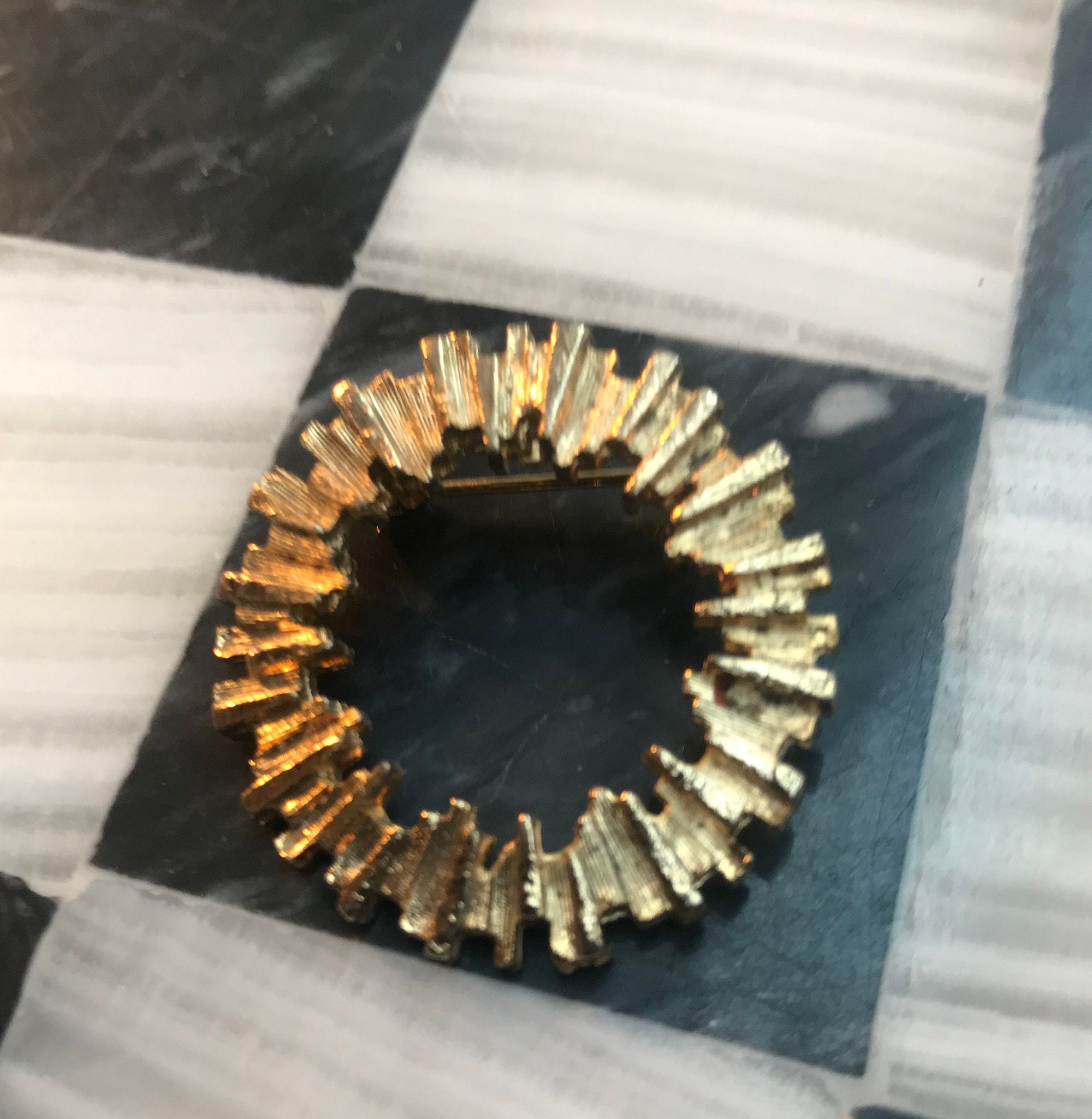 Fantastic Mid Century Modernist Gold Circle Pin, Atomic Era Brutalist ...