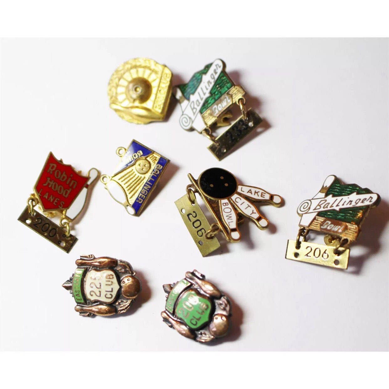 Hipster Chic Collection of 8 Super Cool Little Vintage Enamel Bowling ...