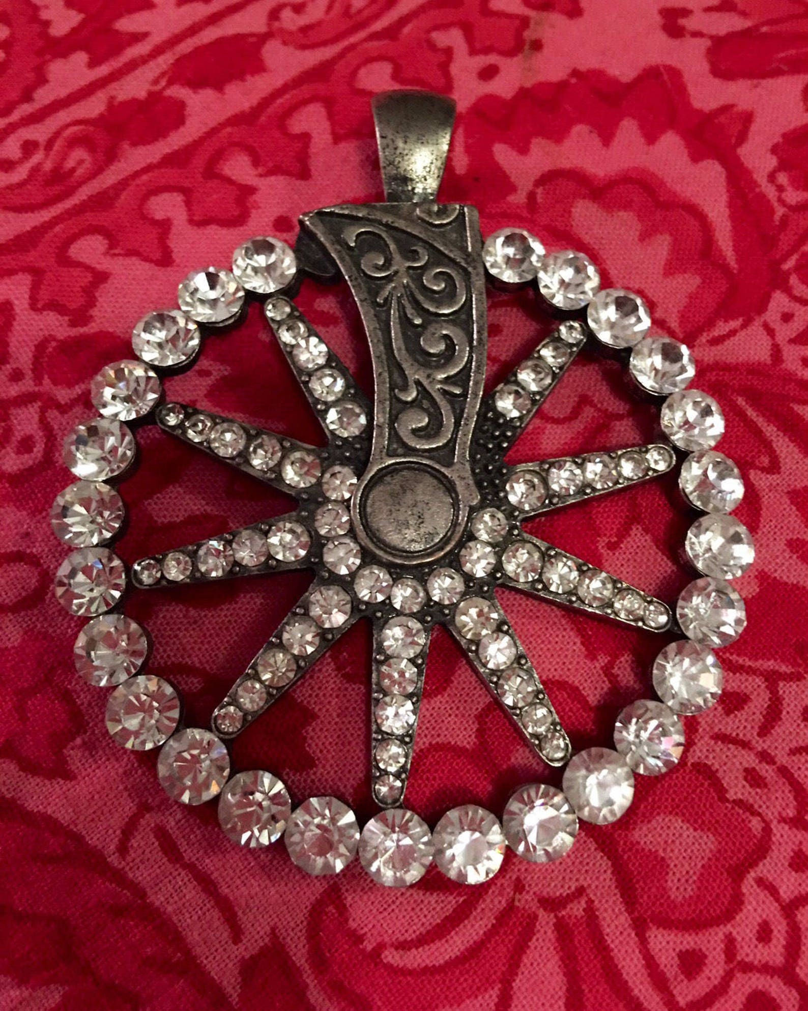 Huge Rhinestone Celestial Wheel Like Medallion, Awesome 80s Glam Big ...
