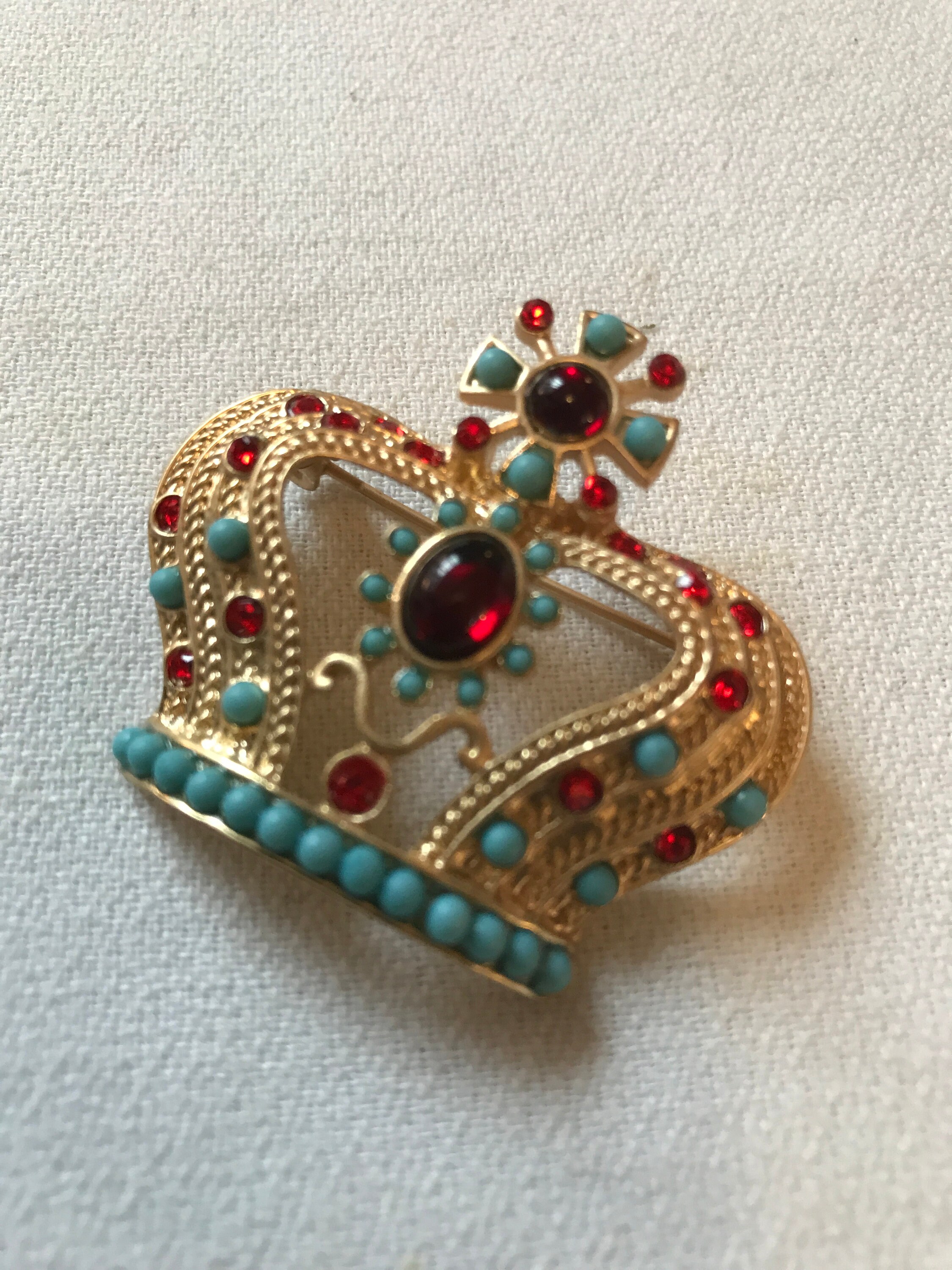 Regal Vintage 80'S Glamour Red and Turquoise MOGUL Royal Crown Pin ...