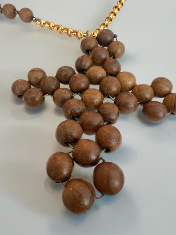 Soulful Wood Cross Bling, 70s Glam Rock Natural Beade… - Gem