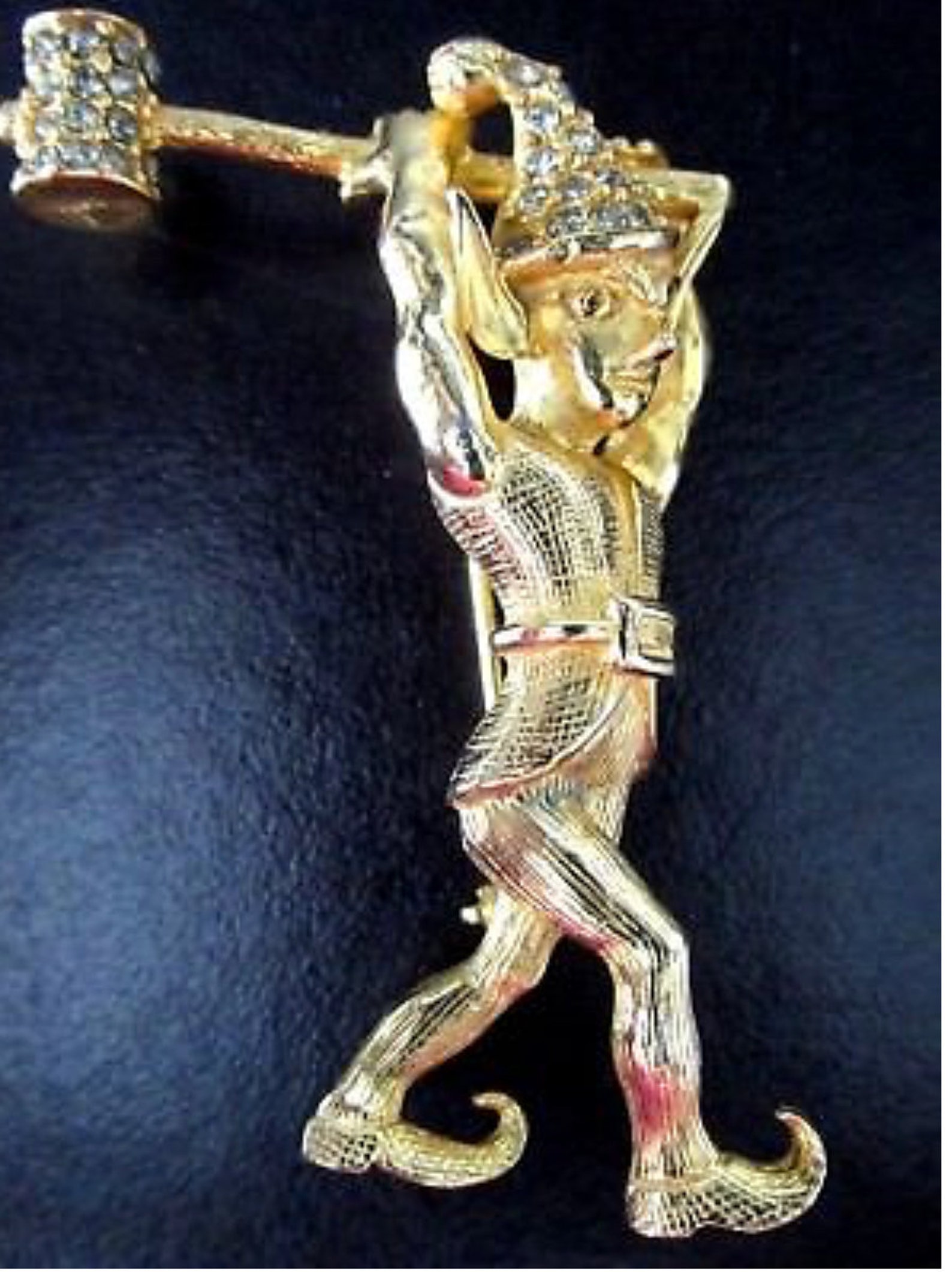 Impy Golden Lucky Elf Pin With a Rhinestone Axe Vintage Unisex - Etsy