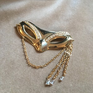 Gold and Crystal Masquerade Mask Dangle Lapel Pin Glamorous - Etsy