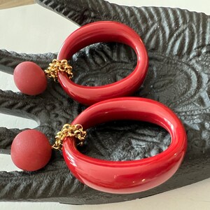 Huge Brick Red Hoops With Goldtone Chain Statement Earrings, Stylish ...