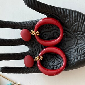 Huge Brick Red Hoops With Goldtone Chain Statement Earrings, Stylish ...