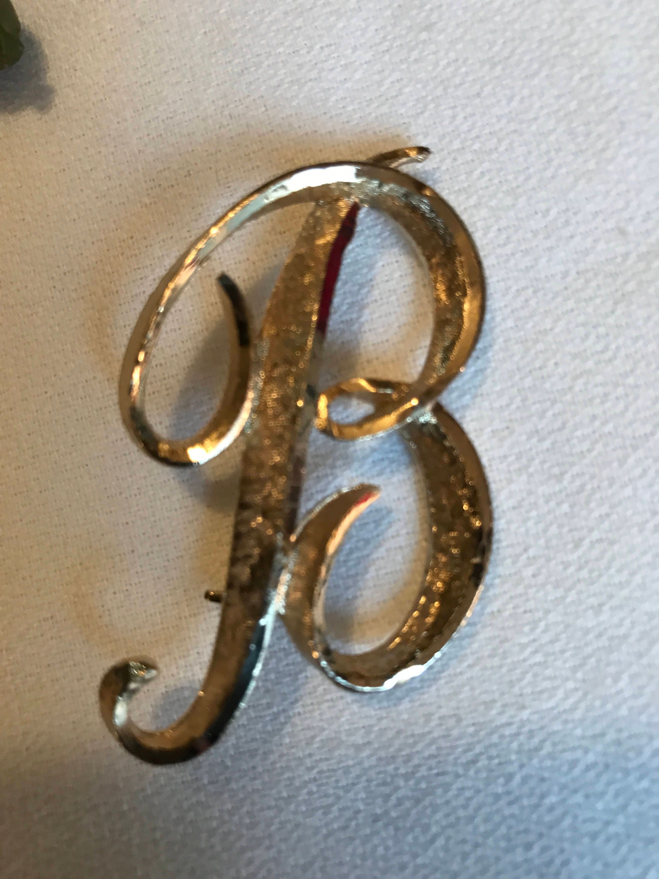 Vintage elegant Goldtone Letter B nitial brooch pin with signed Manselle