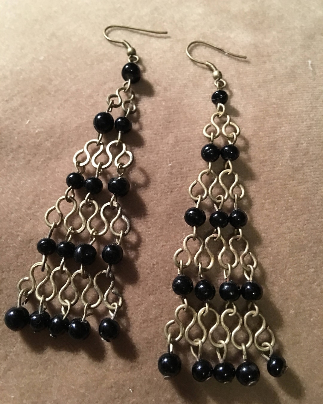 Gothic Black Beaded Mesh Chain Link Dangles, Boho Gypsy Chandelier ...