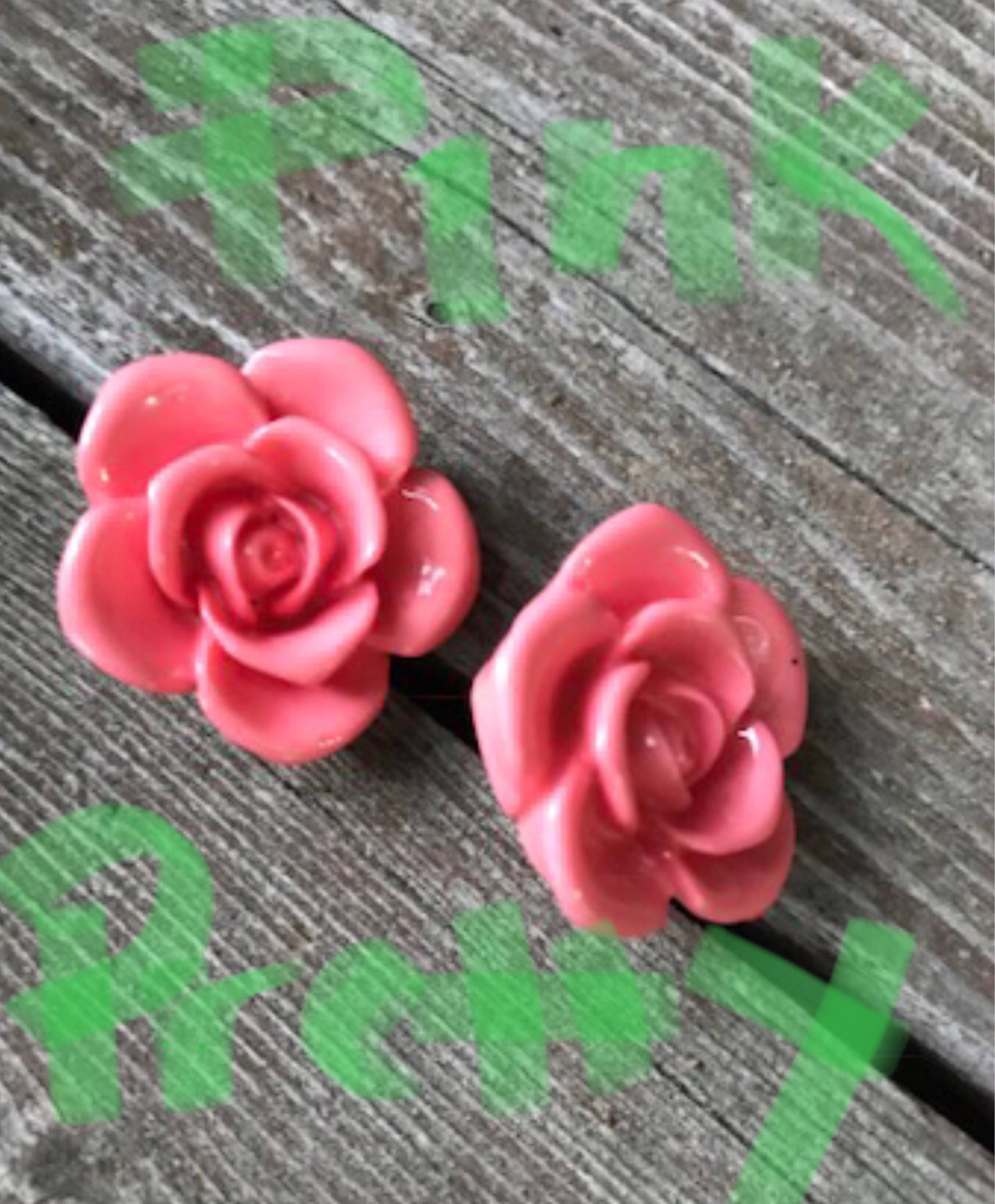 Pretty Vintage Pink Resin Rose Post Earrings