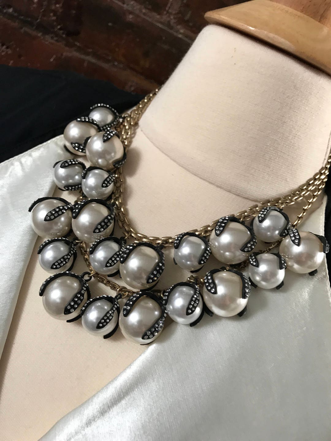 Dramatic Collar Necklace of Oversized Pearls Set in Rhinestoned ...