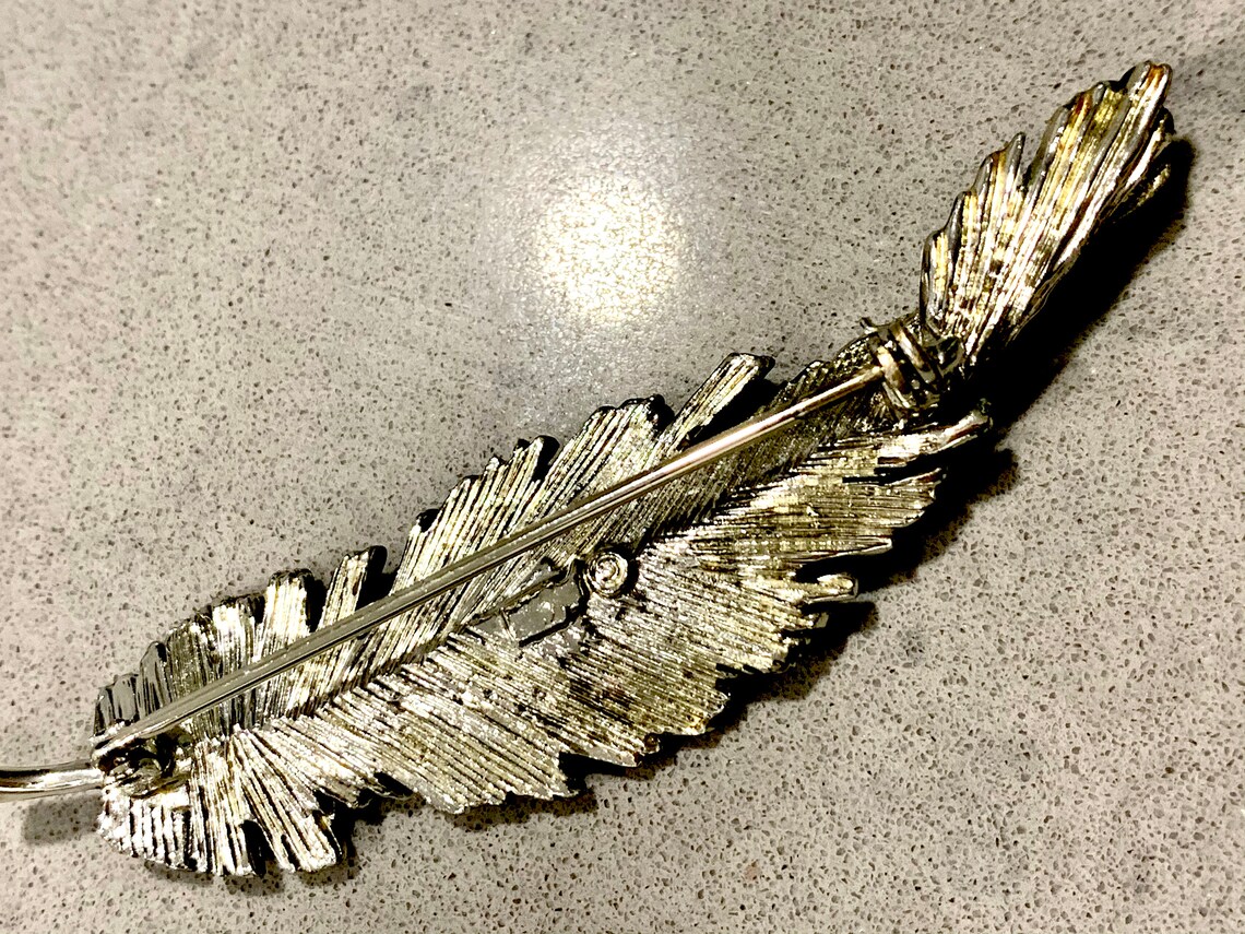 Feather Lapel Pin Mid Century Hollywood Regency Silver Tone | Etsy