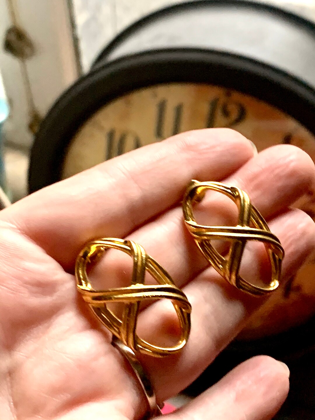 Golden Oval Criss Cross Open Work Statement Earrings, 80s 90s Glamour ...