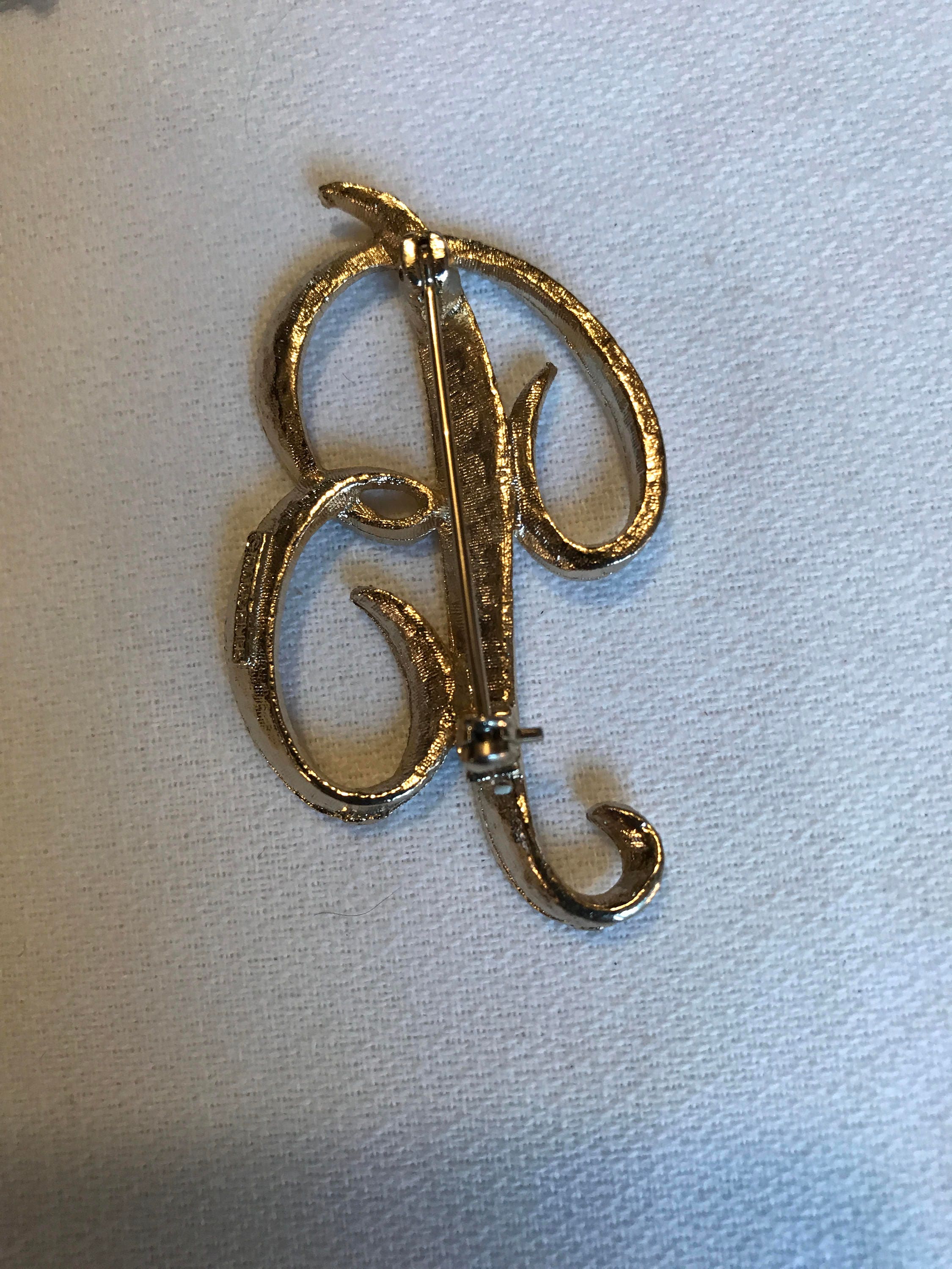 Vintage elegant Goldtone Letter B nitial brooch pin with signed Manselle