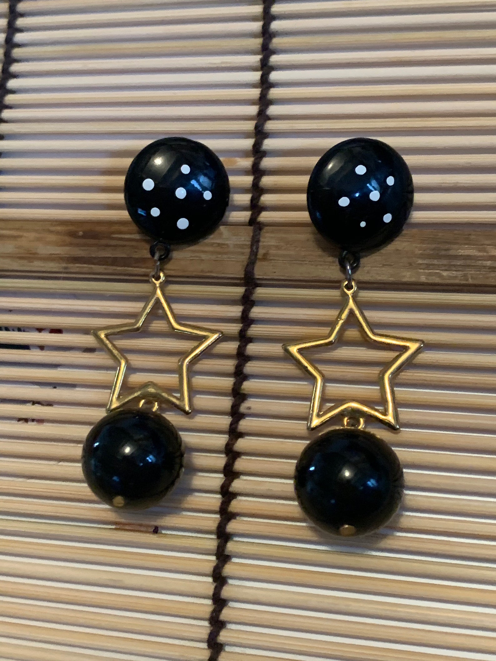 Punky Black & Gold Star Dangles Awesome 80s Big Bling Runway - Etsy