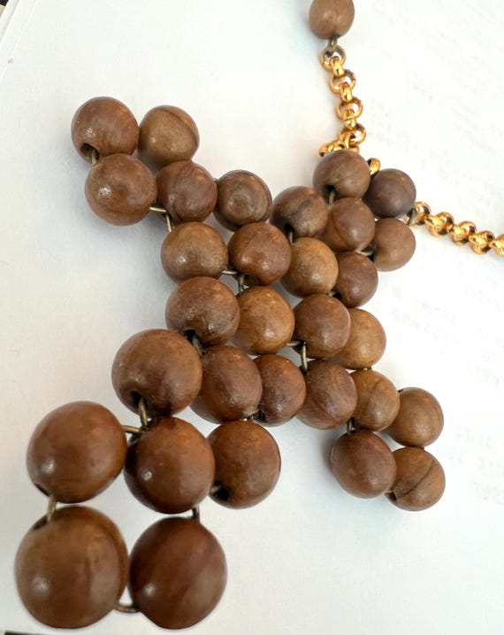 Soulful Wood Cross Bling, 70s Glam Rock Natural Beade… - Gem
