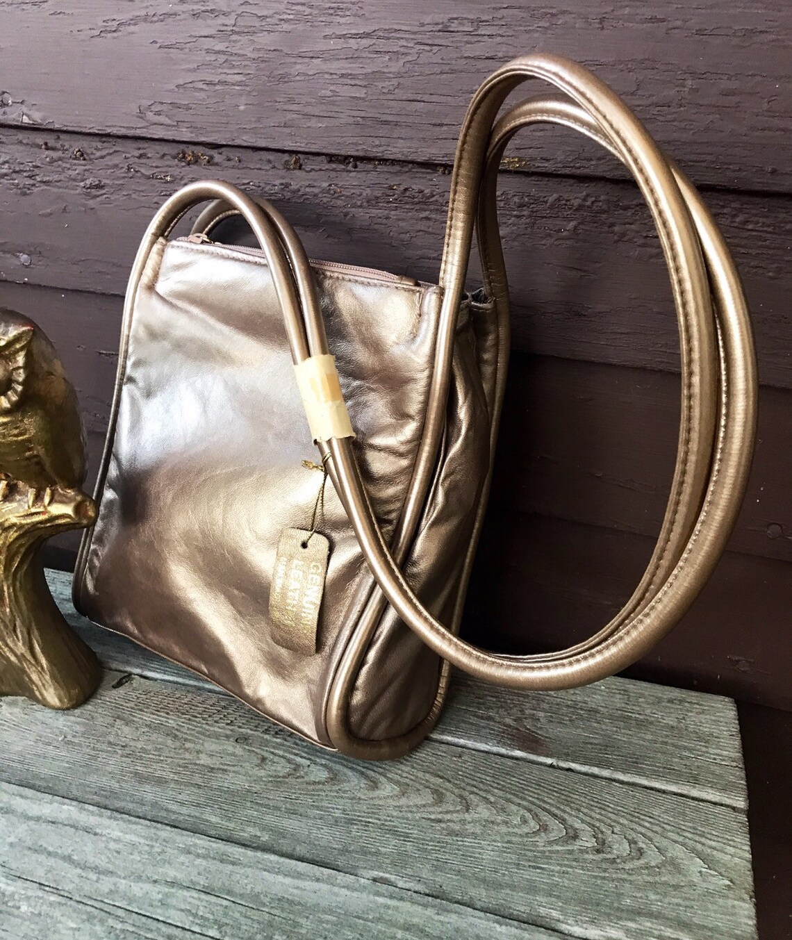 Chic Late 70s Minimalist Disco Golden Leather Handbag Tucked | Etsy