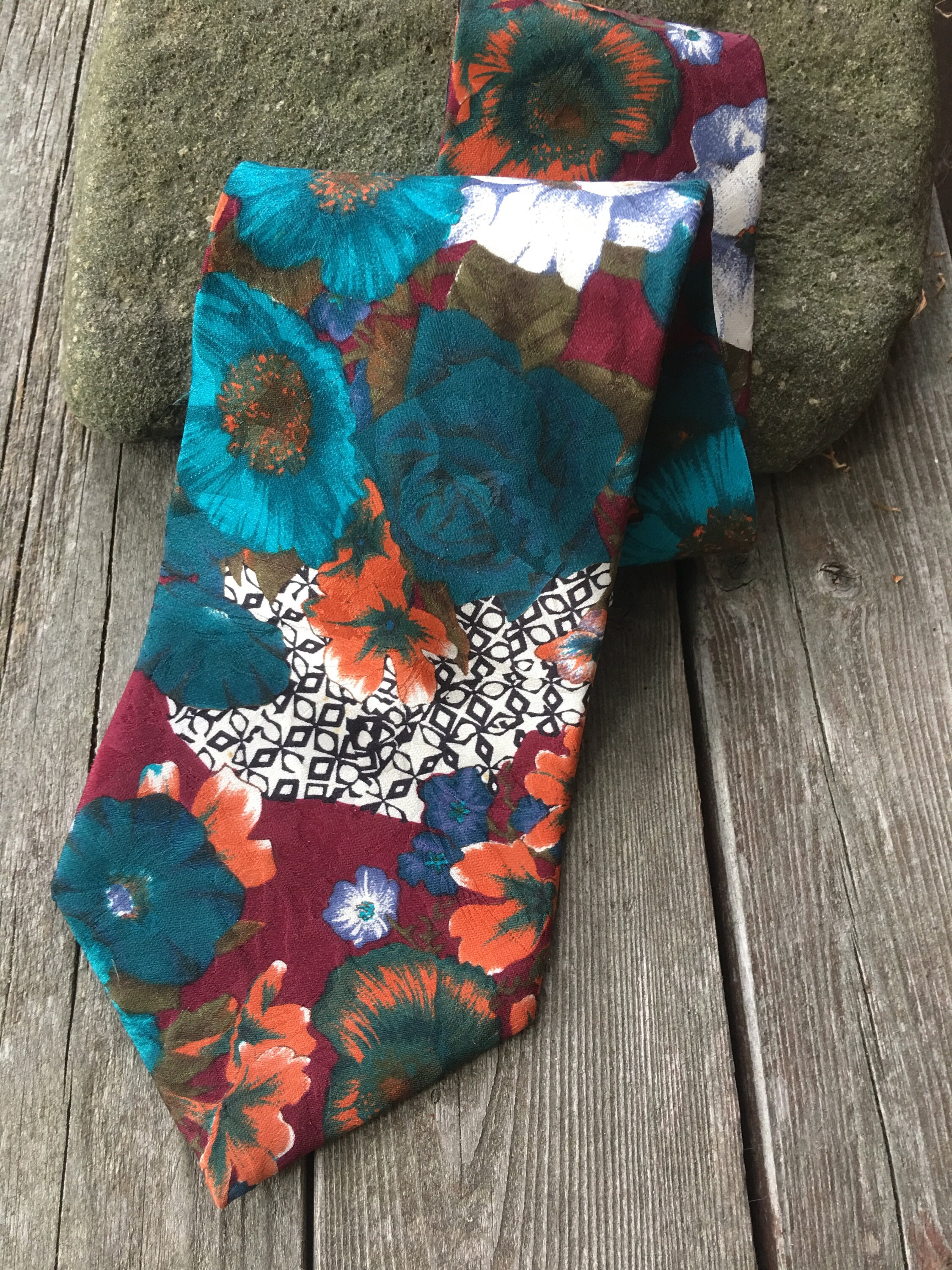 Gorgeous Vintage Floral Don Loper Beverly Hills Floral Maroon Teal ...
