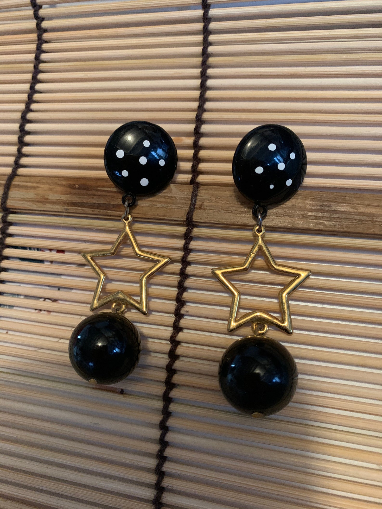 Punky Black & Gold Star Dangles Awesome 80s Big Bling Runway - Etsy