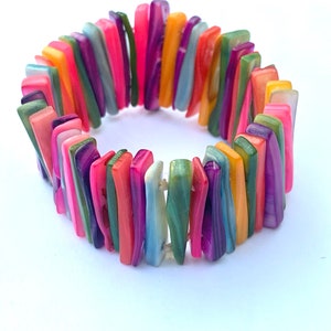 Rainbow Dyed MOP Stretch Bracelet, Multi Color Block Artsy Color School ...