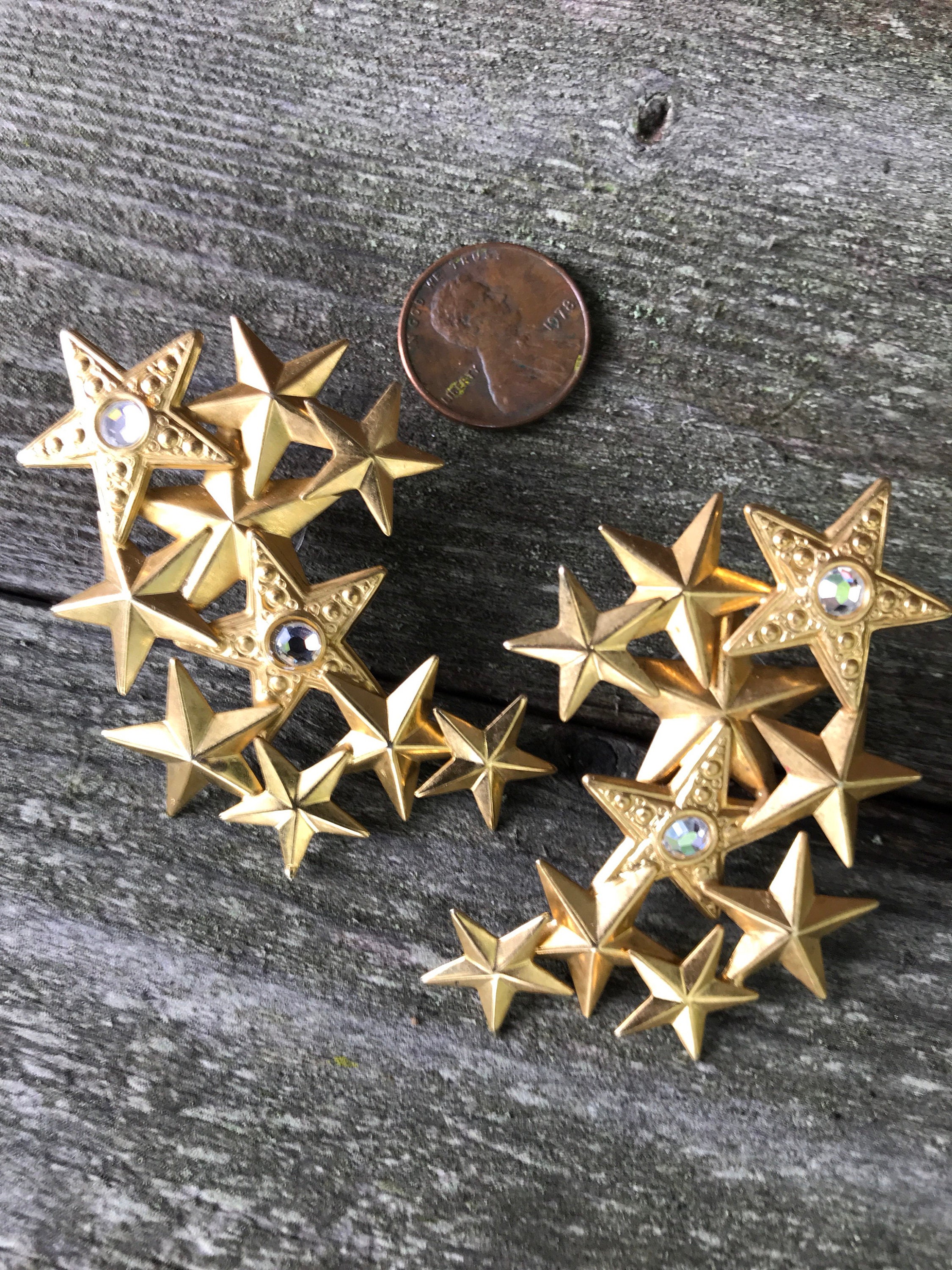 Awesome 80s Big Bold Bling Rhinestone & Matte Goldtone Giant Sky Full ...