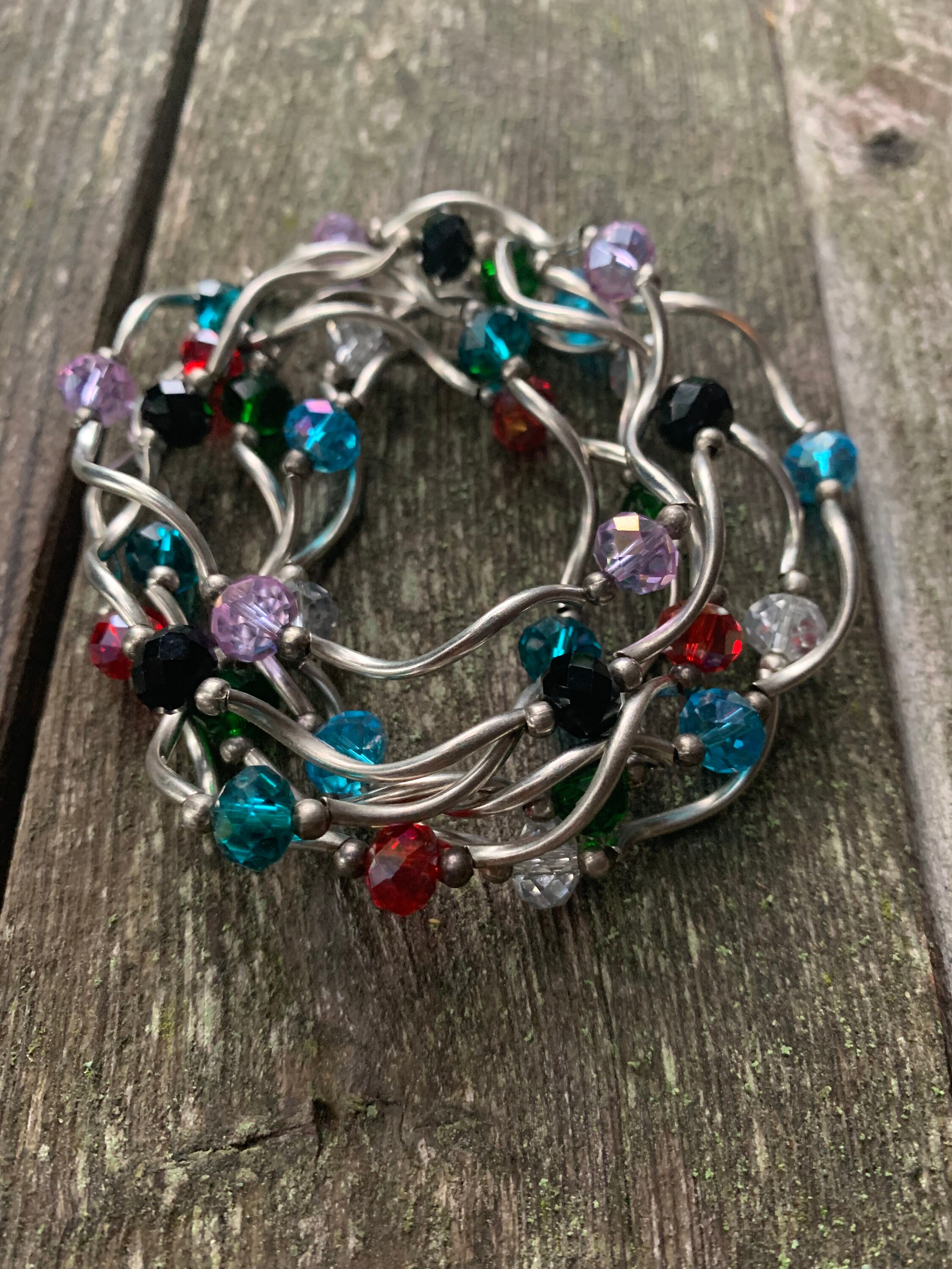 Squiggly Silver & Rainbow Crystal Cuffs, Get into the Groove with ...