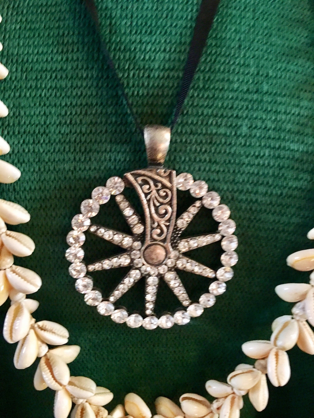 Huge Rhinestone Celestial Wheel Like Medallion, Awesome 80s Glam Big ...