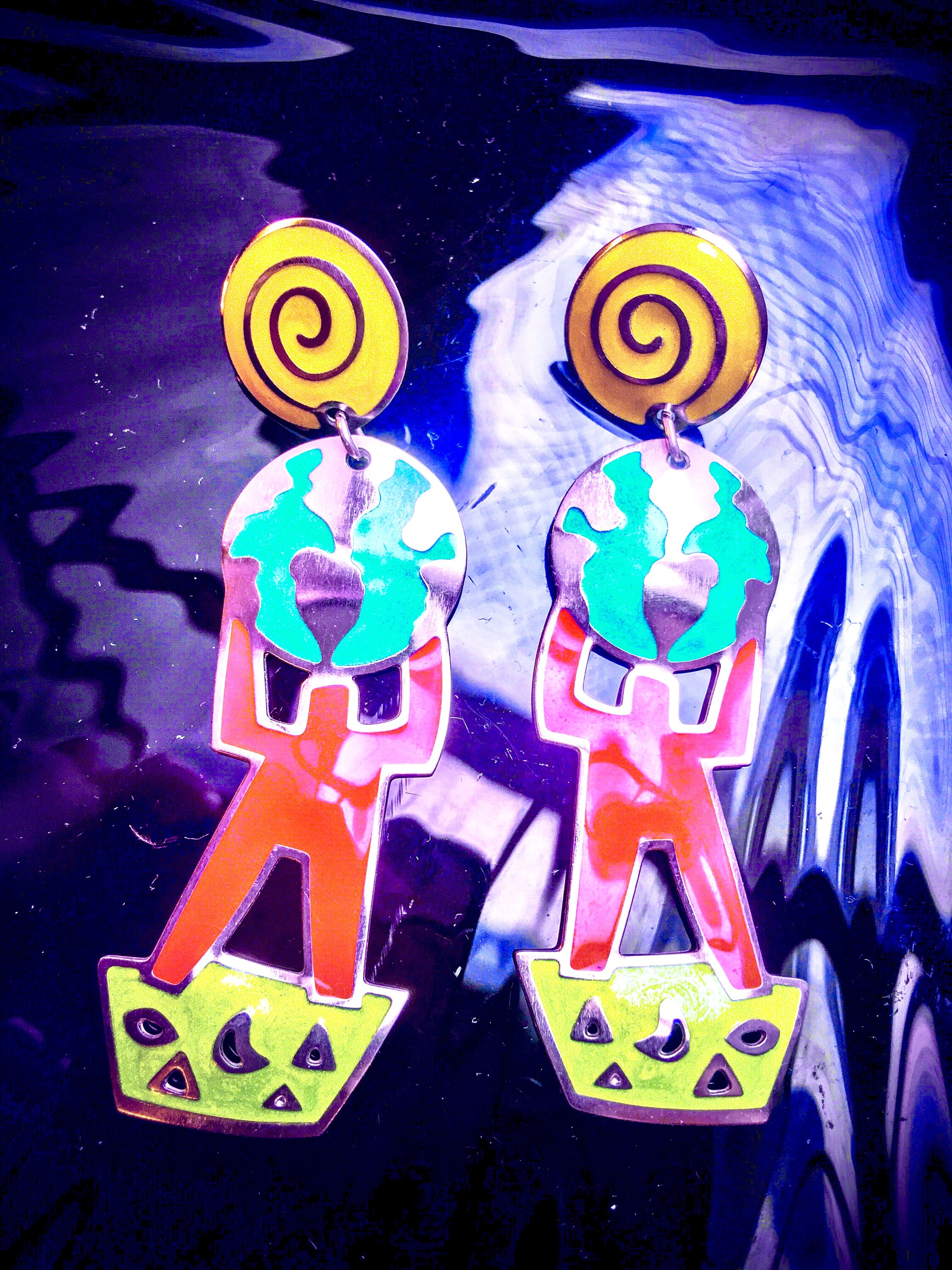 Awesome 80s Designer Edgar Berebi Earrings Orange Man Carrying World on ...