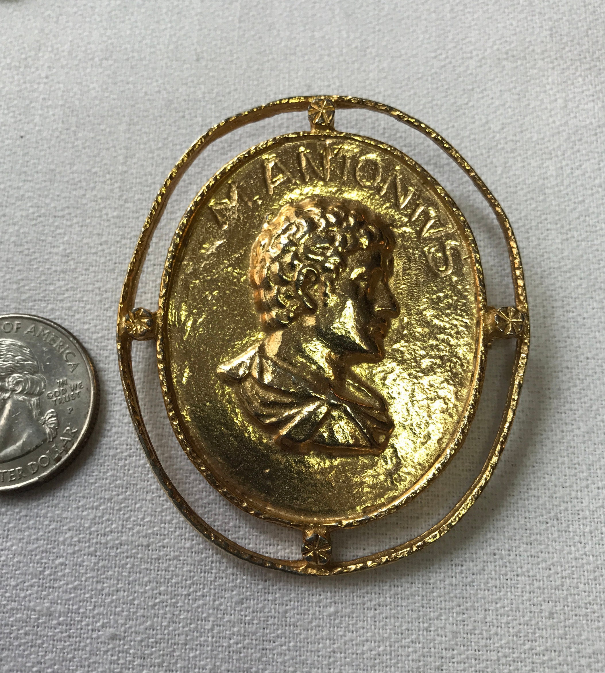 Large Goldtone Coin Medallion Medal Big Bold 80’s Bling Brooch for ...