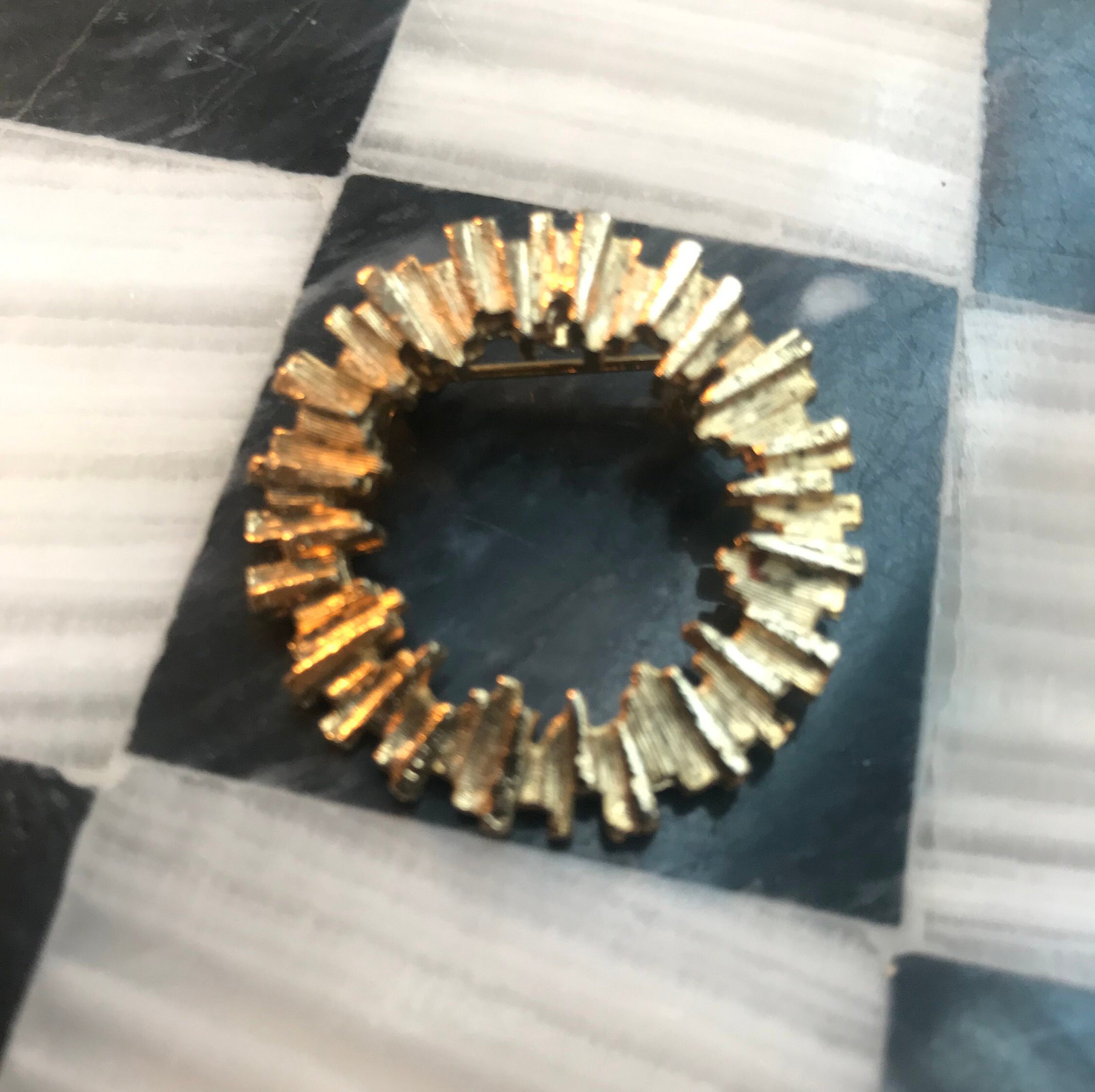 Fantastic Mid Century Modernist Gold Circle Pin, Atomic Era Brutalist ...