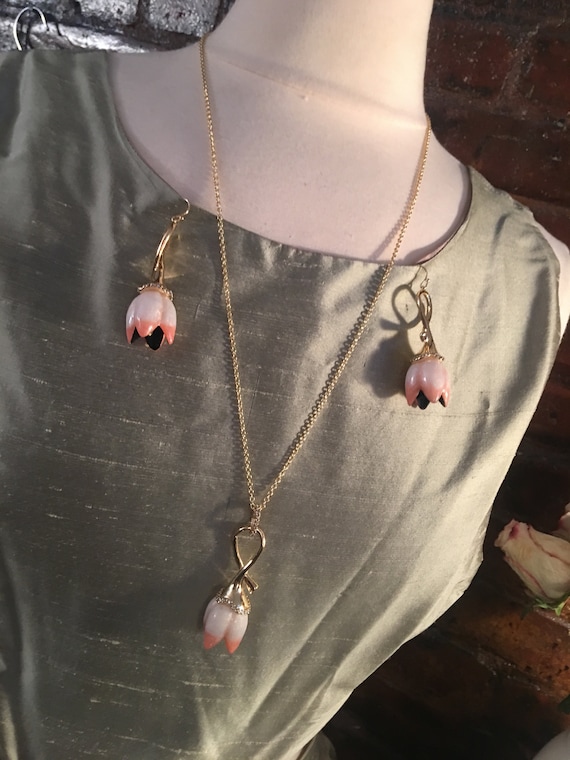 3D Pink Tulip Pendant Necklace and dangle Tulip State… - Gem