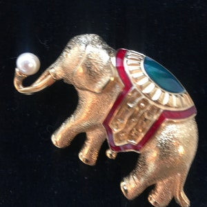 3 Vintage Monet Elephant Brooches, Red Enamel & Goltone, Mint Estate ...